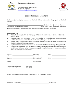 Fillable Online elizabethcollege tas edu Laptop Computer Loan ...