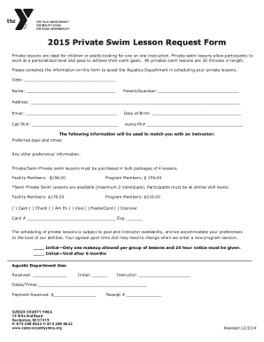 Fillable Online 2015 Private Swim Lesson Request Form Fax Email Print - pdfFiller