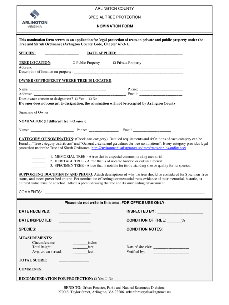 Fillable Online Arlington County Notable Tree Nomination Form Fax Email Print - pdfFiller