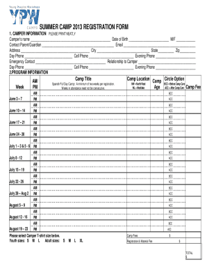 Fillable Online summer day camp registration form Fax Email Print - pdfFiller