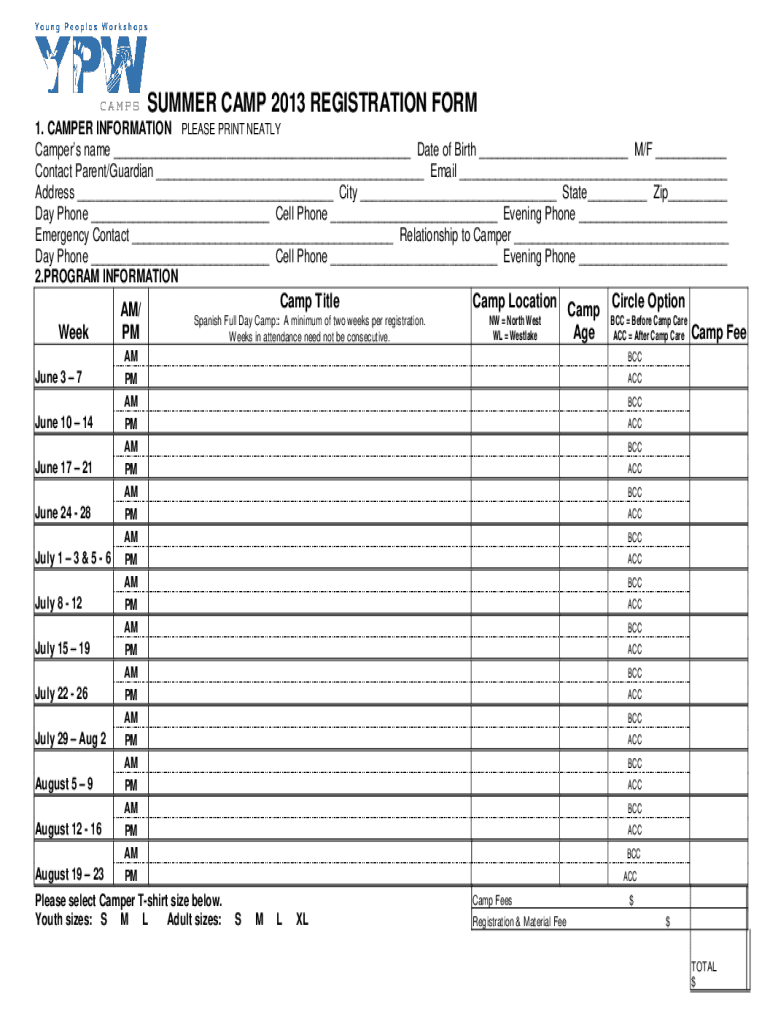 Fillable Online summer day camp registration form Fax Email Print - pdfFiller