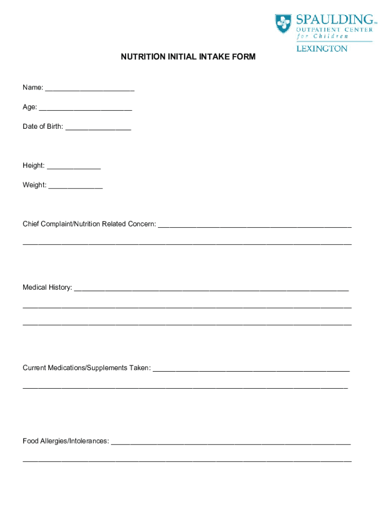 Fillable Online NUTRITION INITIAL INTAKE FORM Fax Email Print - pdfFiller
