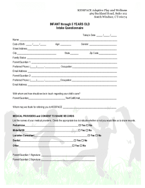 Fillable Online Infant Intake Forms91018.docx Fax Email Print - pdfFiller