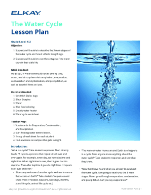Fillable Online Water education prep lesson plan 1 - the water cycle ...