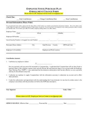 Fillable Online EMPLOYEE STOCK PURCHASE PLAN ENROLLMENT/CHANGE ... Fax ...