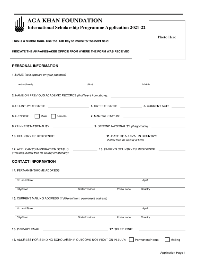 Fillable Online Aga Khan Foundation Scholarship- Eligibility, Application ... Fax Email Print ...