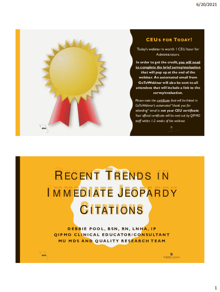 Fillable Online RECENT TRENDS IN IMMEDIATE JEOPARDY CITATIONS Fax Email ...