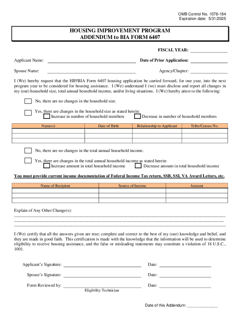 Fillable Online HIP Addendum to BIA Form 6407. HIP Addendum to BIA Form ...