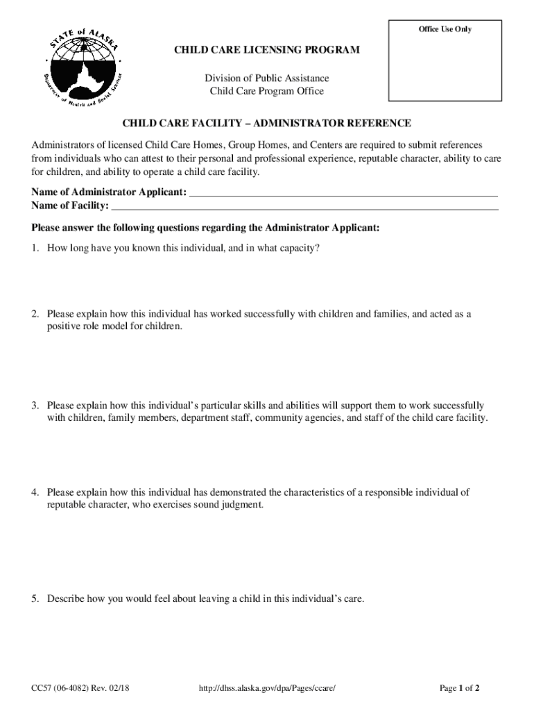 Fillable Online CC57 CHILD CARE FACILITYADMINISTRATOR REFERENCE. form ...
