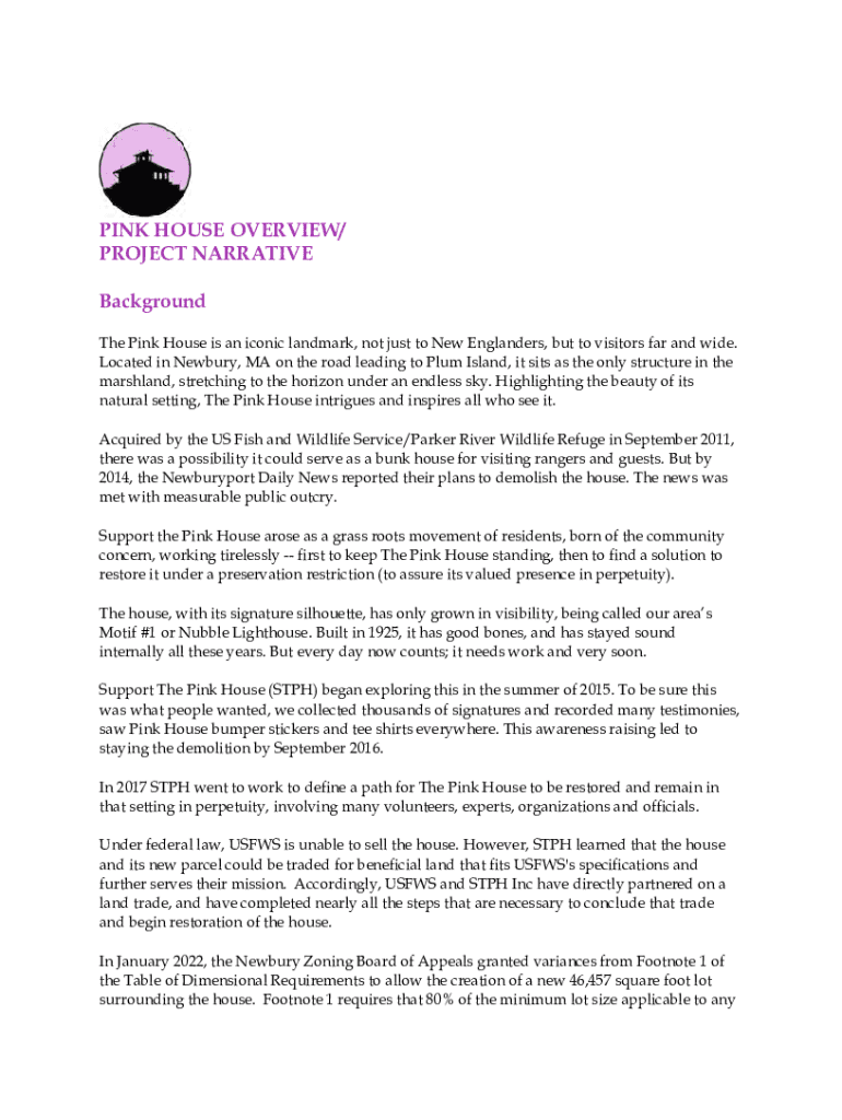 Fillable Online PINK HOUSE OVERVIEW/ PROJECT NARRATIVE Background Fax ...