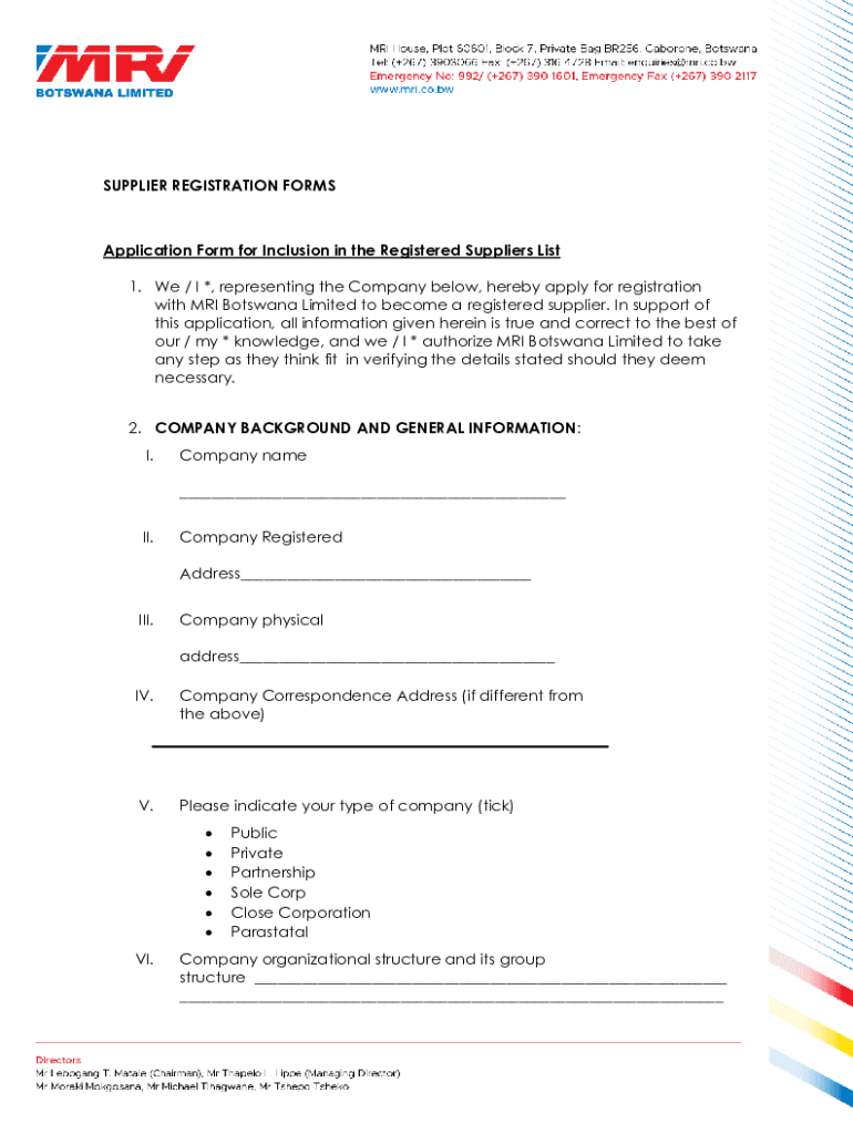 Fillable Online supplier registration forms - MRI Botswana Fax Email Print - pdfFiller