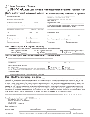 Fillable Online tax illinois CPP-1-A Ach Debit Payment Authorization ...
