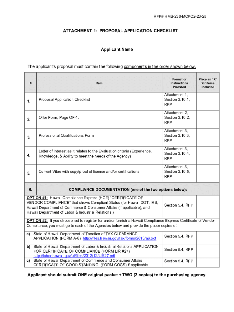 Fillable Online ATTACHMENT 1: PROPOSAL APPLICATION CHECKLIST Fax Email Print - pdfFiller