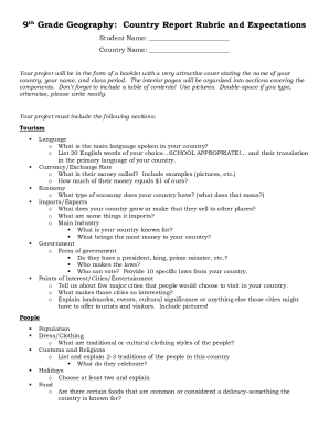 Fillable Online 9th Grade Geography: Country Report Rubric and ...