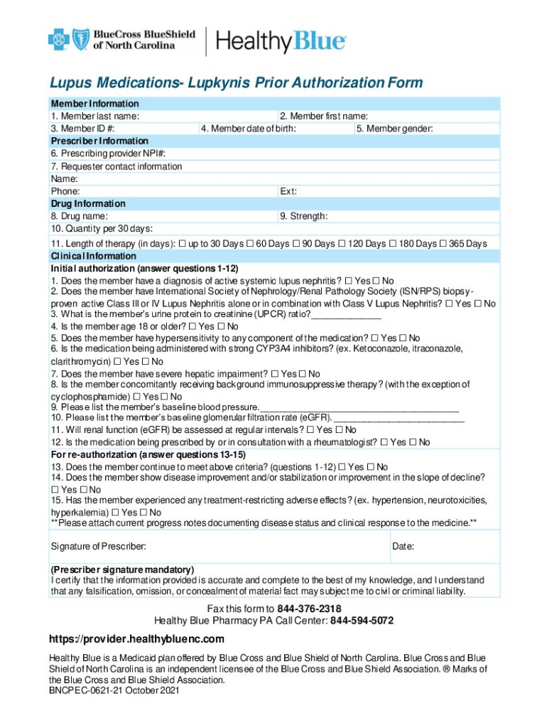 Fillable Online lupus - prior authorization request prescriber fax form Fax Email Print - pdfFiller