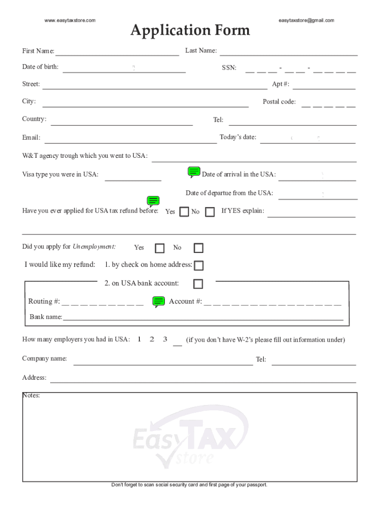 Fillable Online Application Form - Easy Tax Store Fax Email Print ...