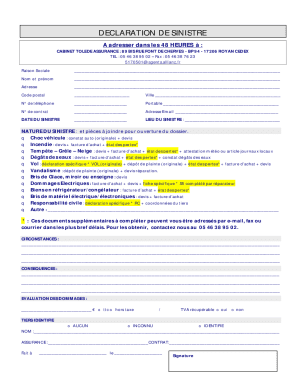 Remplissable En Ligne DECLARATION DE SINISTRE VOL DE VEHICULE - Assurance ... Fax Email Imprimer ...