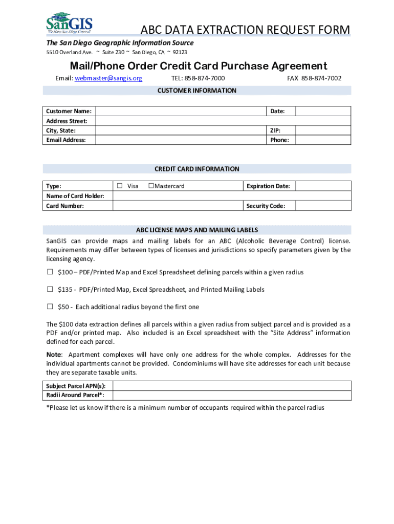 Fillable Online ABC DATA EXTRACTION REQUEST FORM - SanGIS.org Fax Email ...