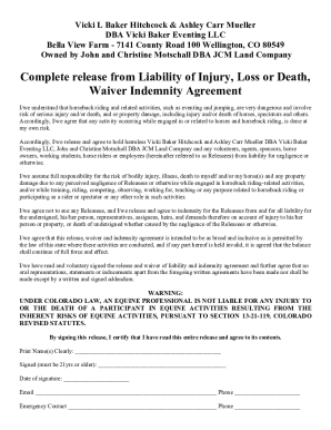 Fillable Online Complete release from Liability of Injury or Loss ...