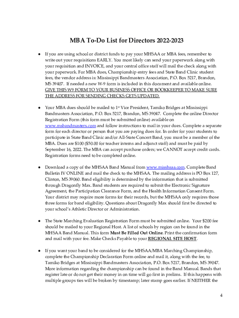 Fillable Online MBA Director Forms - Mississippi Bandmasters Association Fax Email Print - pdfFiller