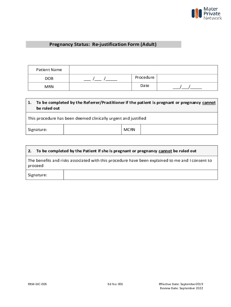 Fillable Online Pregnancy Status: Re-justification Form (Adult) Fax ...