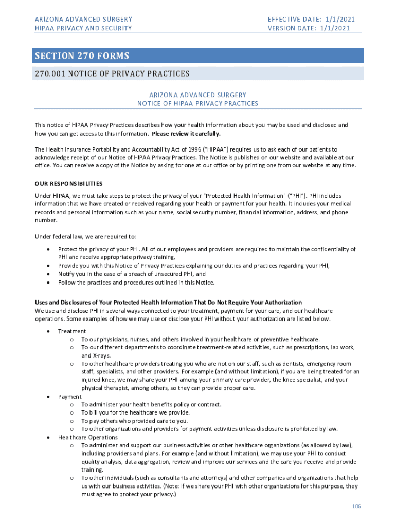 Fillable Online SECTION 270 FORMS - Arizona Advanced Surgery Fax Email ...