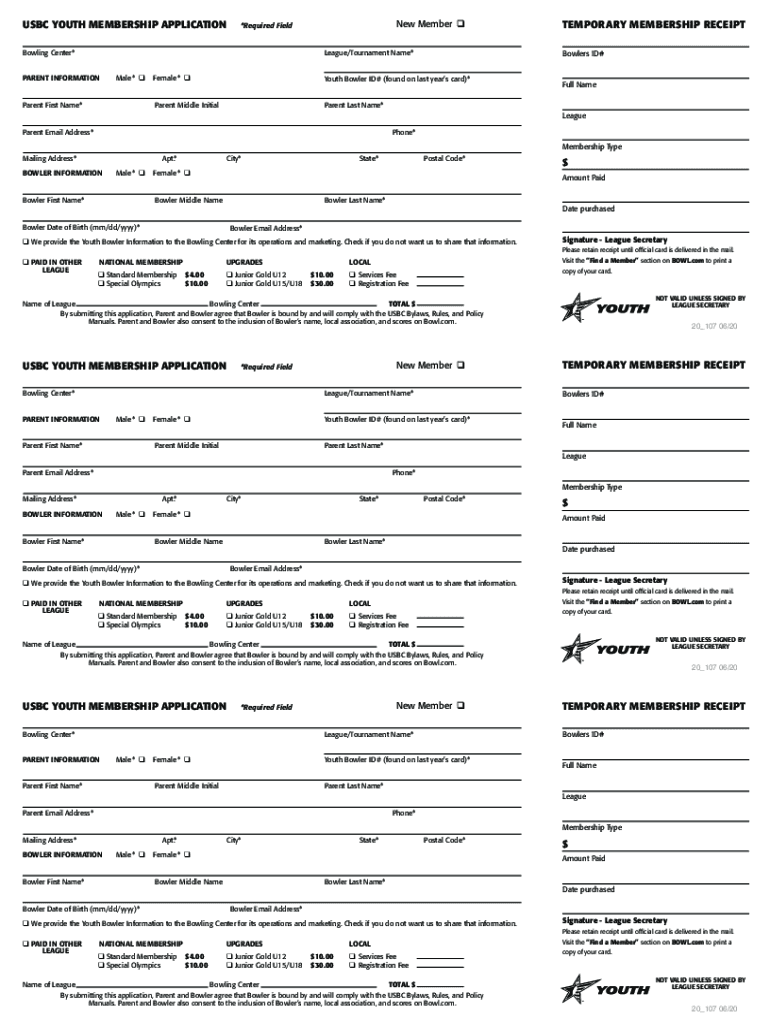 Fillable Online 2013 Form USBC Adult Membership Application Fill Online ...