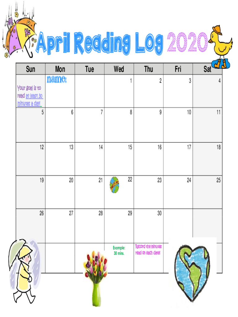 Fillable Online April Reading Log Book Title Fax Email Print - pdfFiller