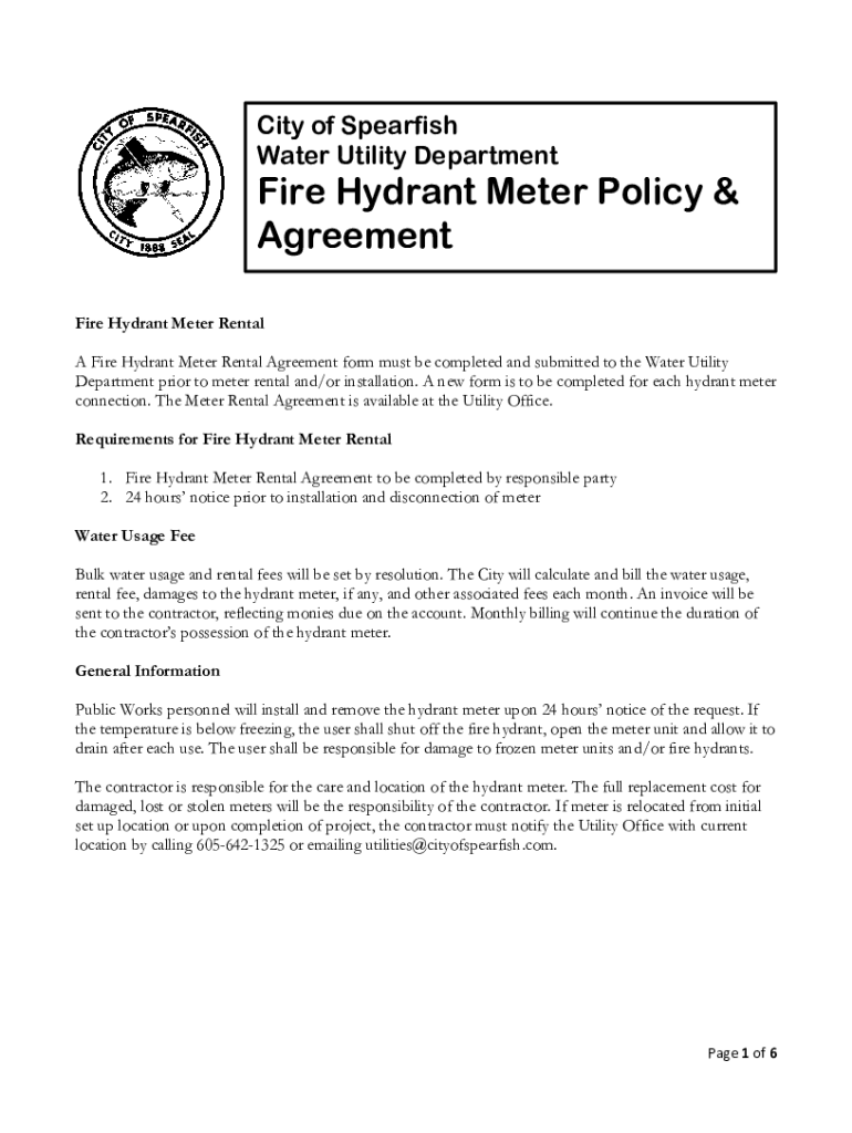 Fillable Online City of Spearfish Water Utility Department - Fire ...
