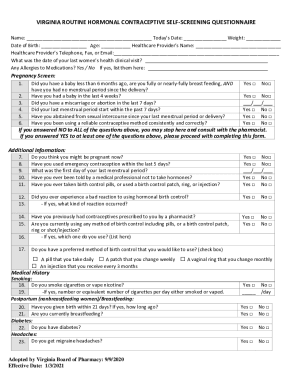 Fillable Online Hormonal Contraceptive Self-Screening Questionnaire ...