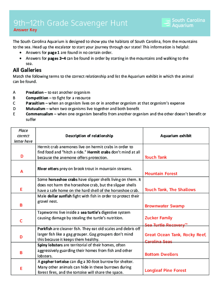 Fillable Online 9-12 Scavenger Hunt (Answer Key) Fax Email Print ...