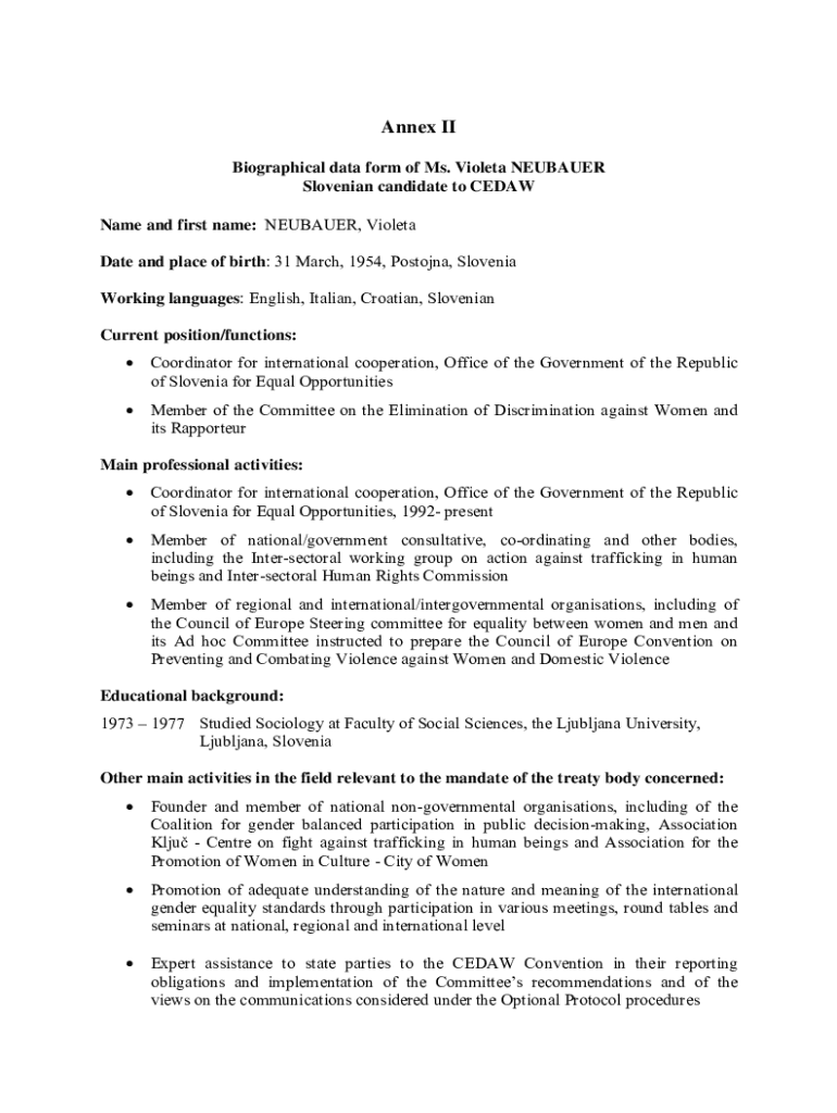 Fillable Online Biographical data form of Ms. Violeta NEUBAUER Fax ...