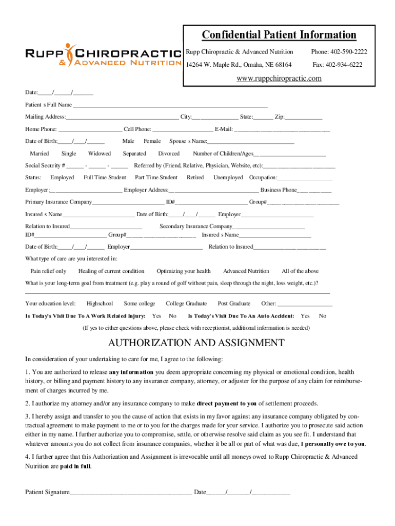 Fillable Online New Patient Form - Trinity Chiropractic Fax Email Print ...