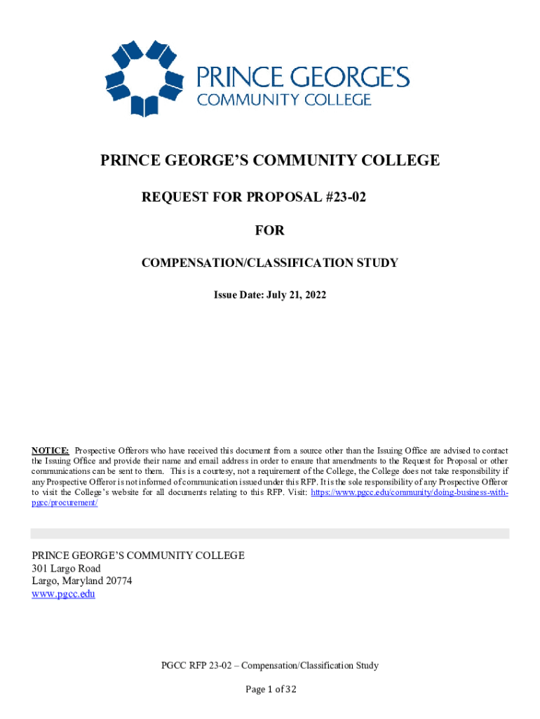 Fillable Online PGCC RFP 23-02Compensation/Classification Study Fax Email Print - pdfFiller