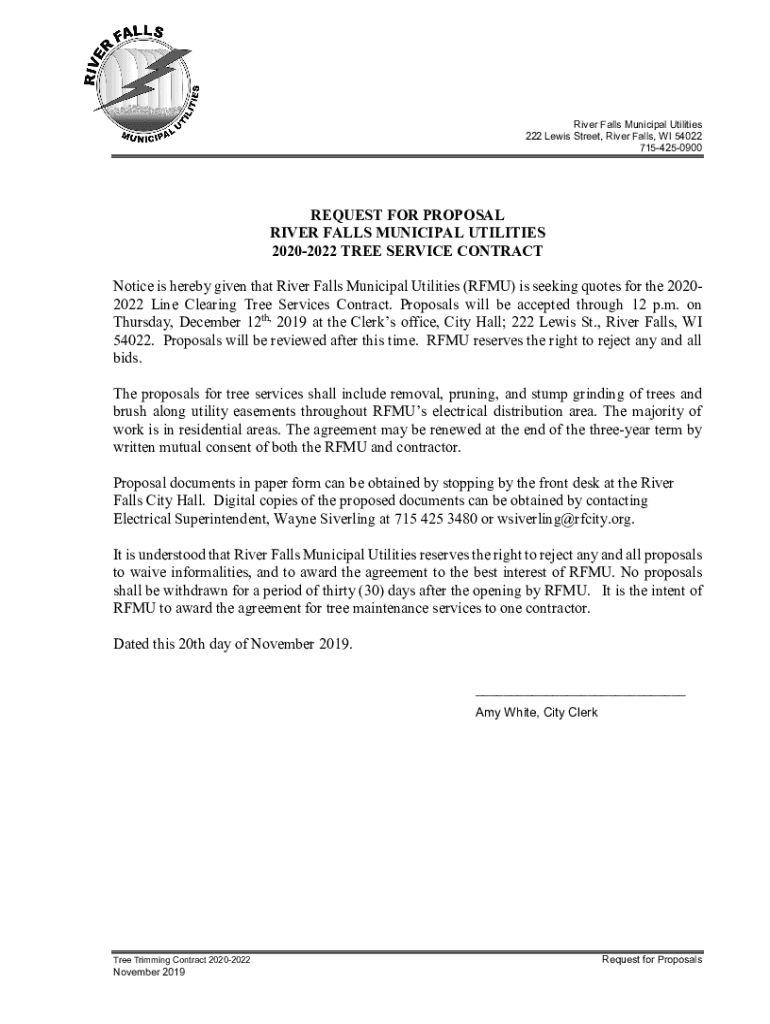 Fillable Online REQUEST FOR PROPOSAL RIVER FALLS MUNICIPAL UTILITIES ...