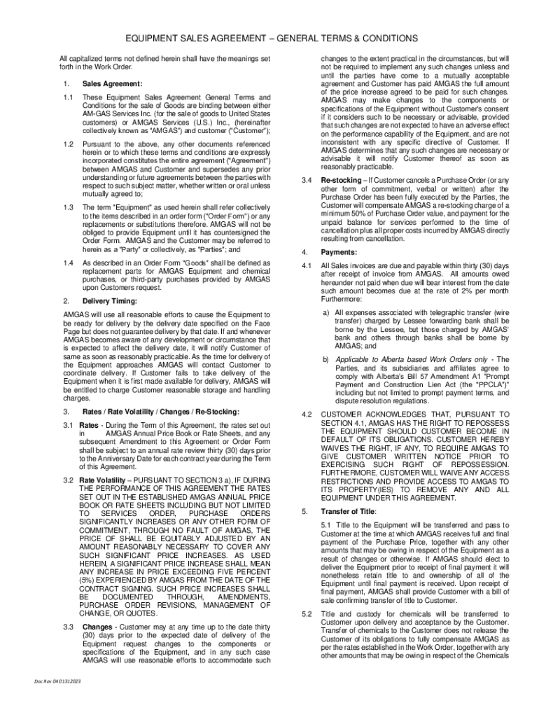 Fillable Online Equipment Purchase Agreement Contract Templates Fax ...
