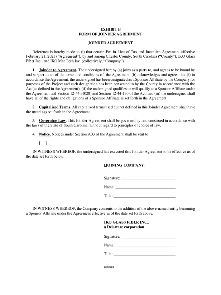 Fillable Online EXHIBIT B FORM OF JOINDER AGREEMENT ... - Squarespace ...