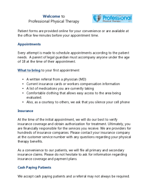 Fillable Online Patient Forms - Professional Physical Therapy Fax Email ...