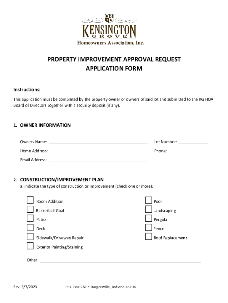 Fillable Online KG HOA Property Improvement Request Application.docx ...