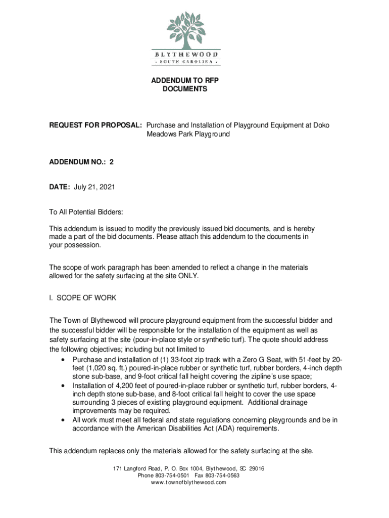 Fillable Online ADDENDUM TO RFP DOCUMENTS REQUEST FOR PROPOSAL ... Fax ...