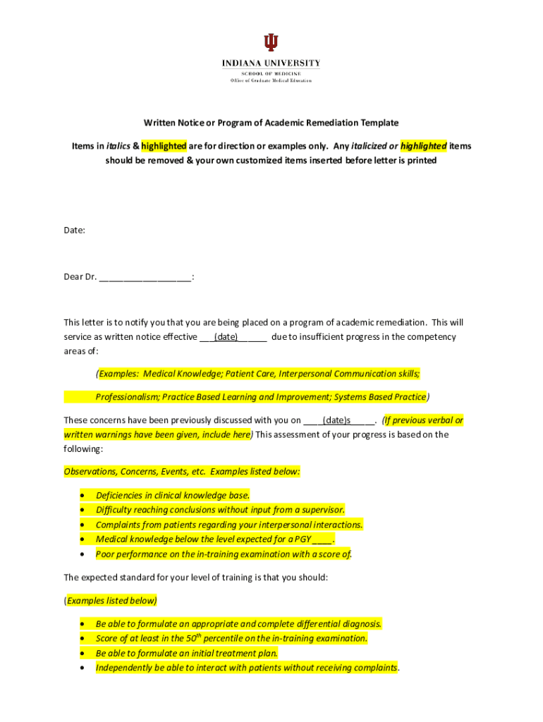 Fillable Online mednet iu Letter of Deficiency Template Items in ...