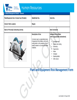 Plant and Equipment Risk Management - Circular saw Doc Template | pdfFiller