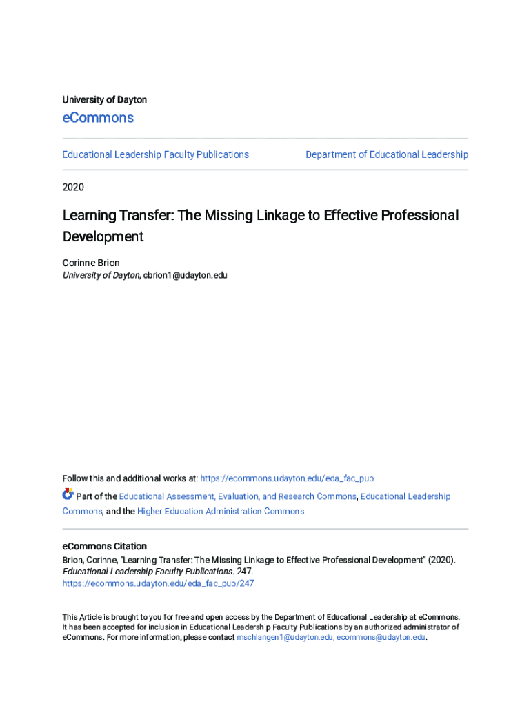 Fillable Online Learning Transfer: The Missing Link to Leading the Successful ... Fax Email ...