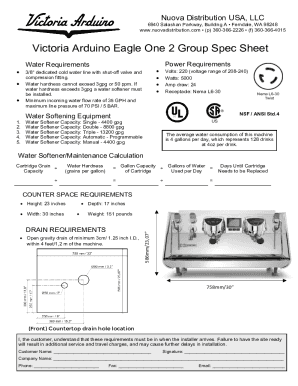 Fillable Online Victoria Arduino Eagle One 2 Group Spec Sheet Fax Email ...