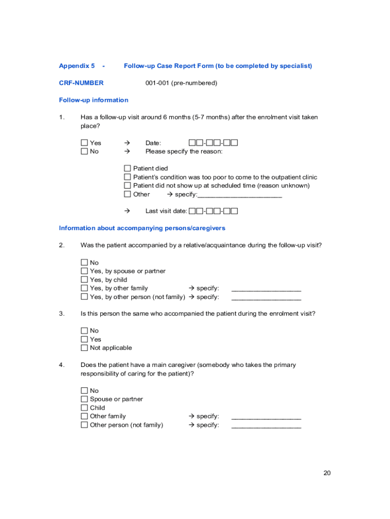 Fillable Online 20 Appendix 5 - Follow-up Case Report Form (to be ...