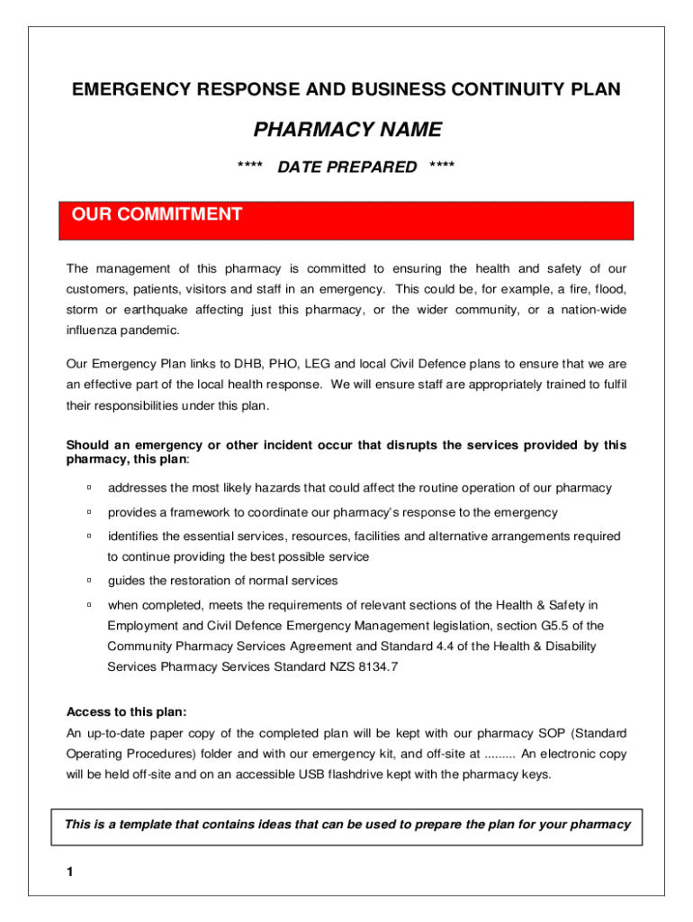 Fillable Online Business Continuity PlanCommunity Pharmacy template Fax Email Print - pdfFiller