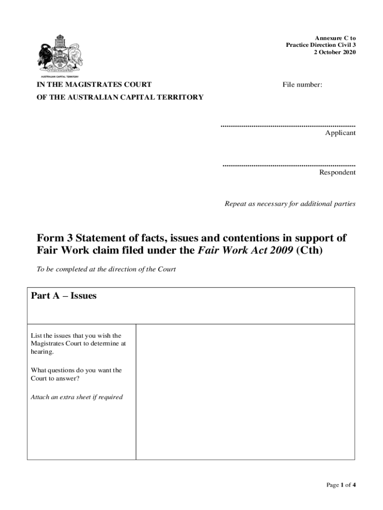 Fillable Online Annexure C - Form 3 Statement of facts, issues and ...