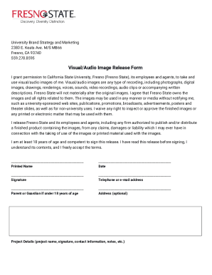 Fillable Online Visual/Audio Image Release Form - University ...