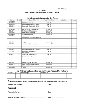 Fillable Online FORM 5.2 MS SEPP PLAN OF STUDYDUAL TRACK List all ...