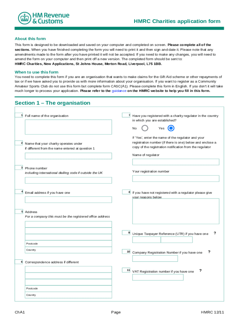 Fillable Online ChA1 HMRC Charities application form Fax Email Print ...